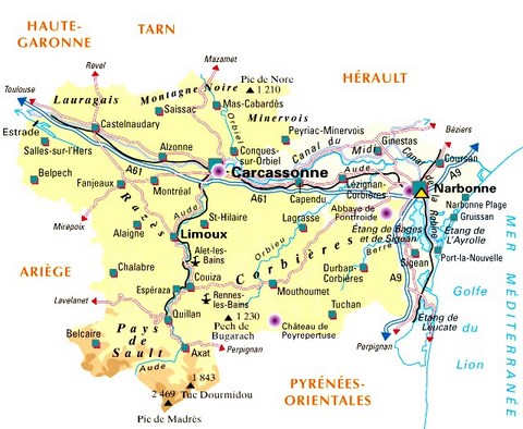 CARTE DEPARTEMENT AUDE : département Aude et codes postaux aude