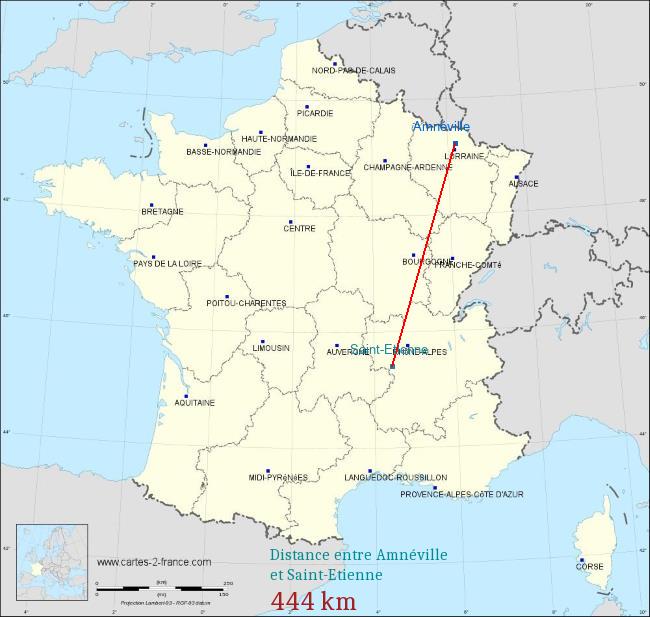 Itinéraire Amnéville Saint-Étienne, distance, durée, coût