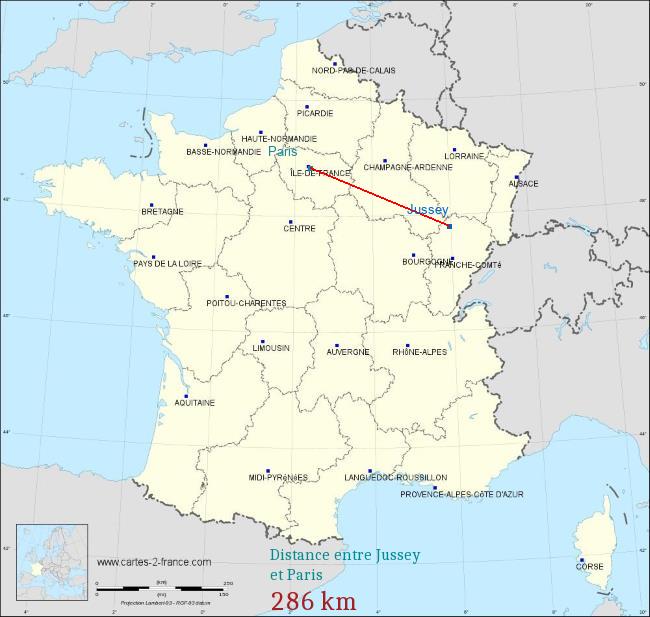 Itinéraire Jussey Paris, distance, durée, coût
