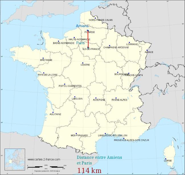 Itinéraire Amiens Paris, distance, durée, coût
