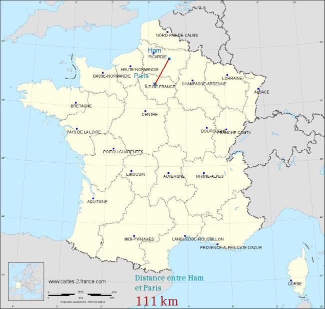 Itinéraire Ham Paris, distance, durée, coût